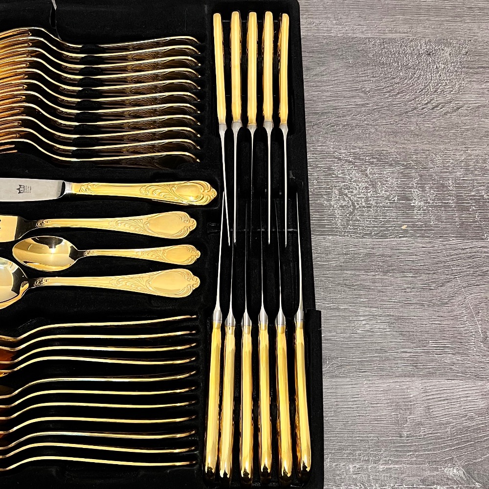 Pre-owned SBS BESTECKE SOLINGEN 70 PIECE 12 PERSON SETTING 23/24CT GOLD PLATED CUTLERY SET ...